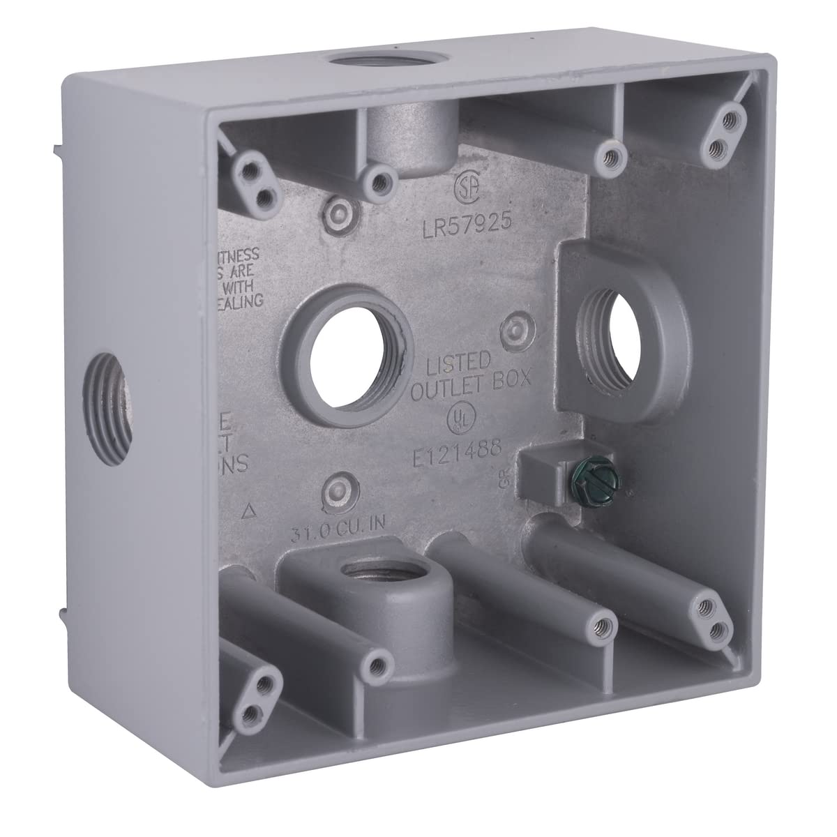 2-Gang Weatherproof Box, Five 1/2 in. Threaded Outlets, Gray ...