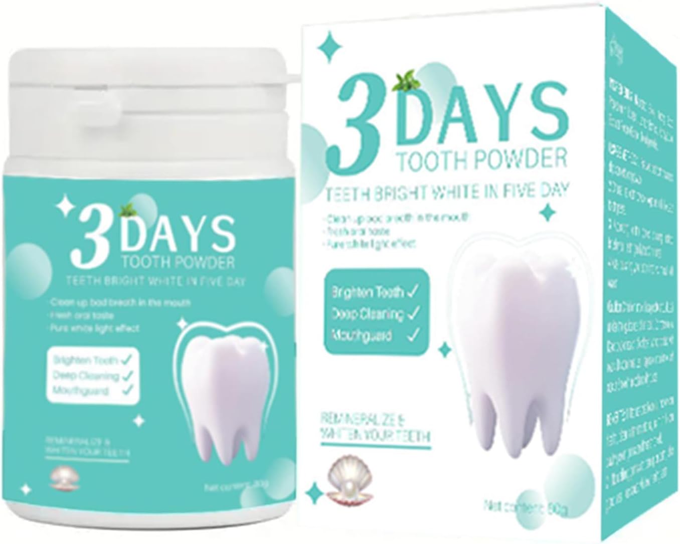 Amazon.com: 3 Days Teeth Whitening Powder Mint Deep Cleaning and ...