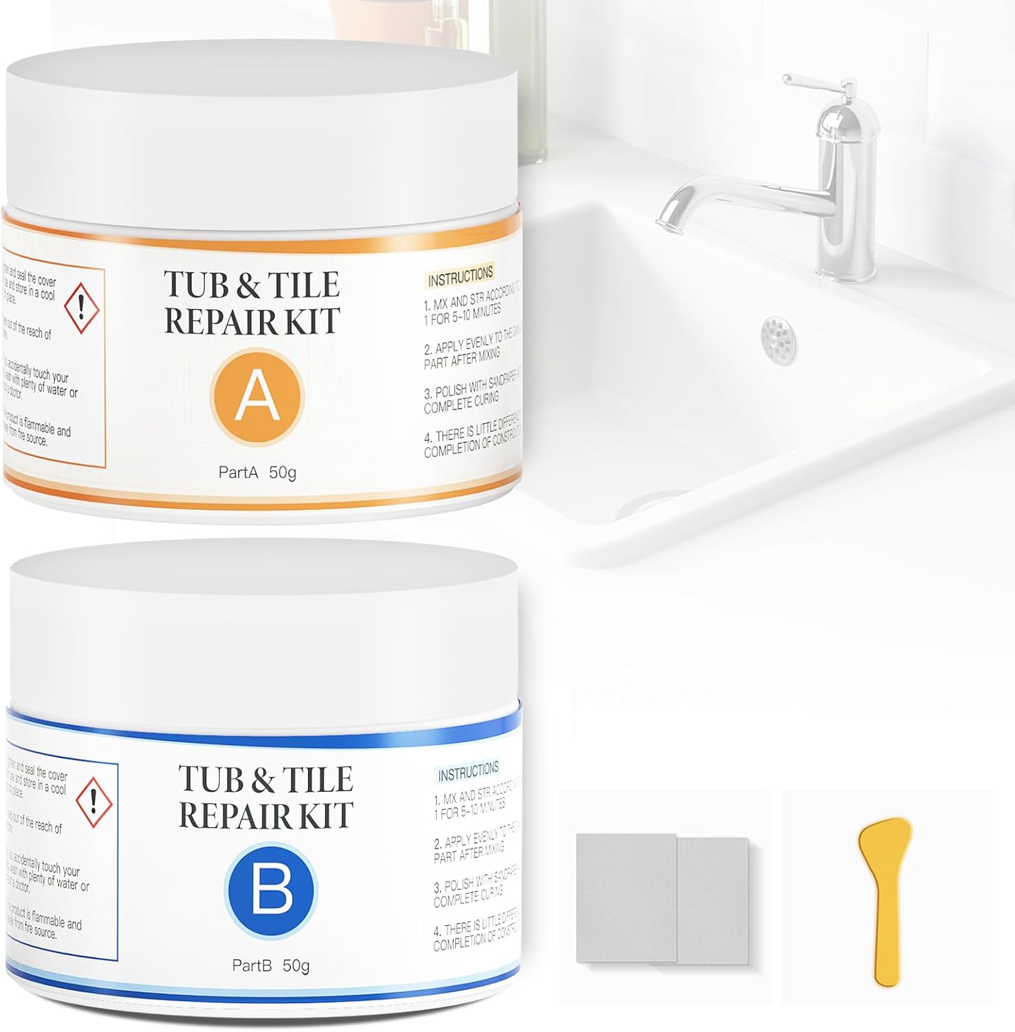 VERNY Tub Repair Kit Fiberglass Tub Repair Kit, 3.7oz Acrylic Tub ...