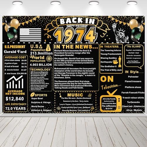 Amazon.com: Back In 1974 Gold and Black 50th Birthday Decorations Happy ...