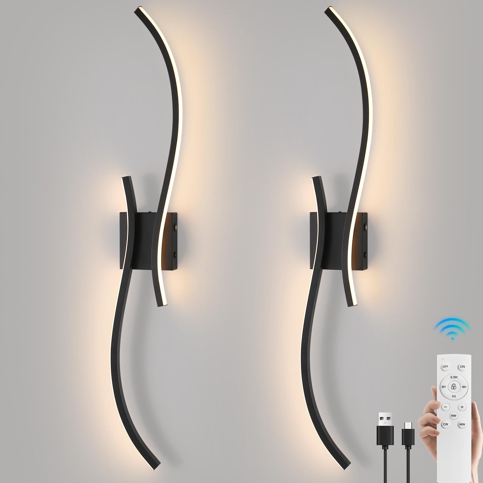 Battery Operated Wall Sconce Rayogale Rechargeable Set Of Two, 24 Inch ...