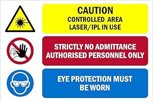 Caution, controlled area, Laser/IPL in use, safety sign - 3mm Aluminium ...