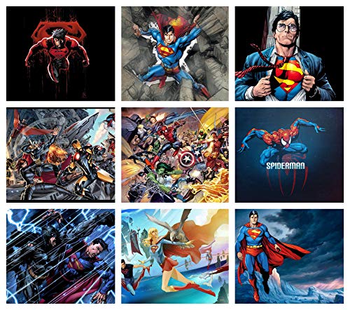 5 Ace Set of 9 comic Super hero Full Glue sticker poster of spiderman ...