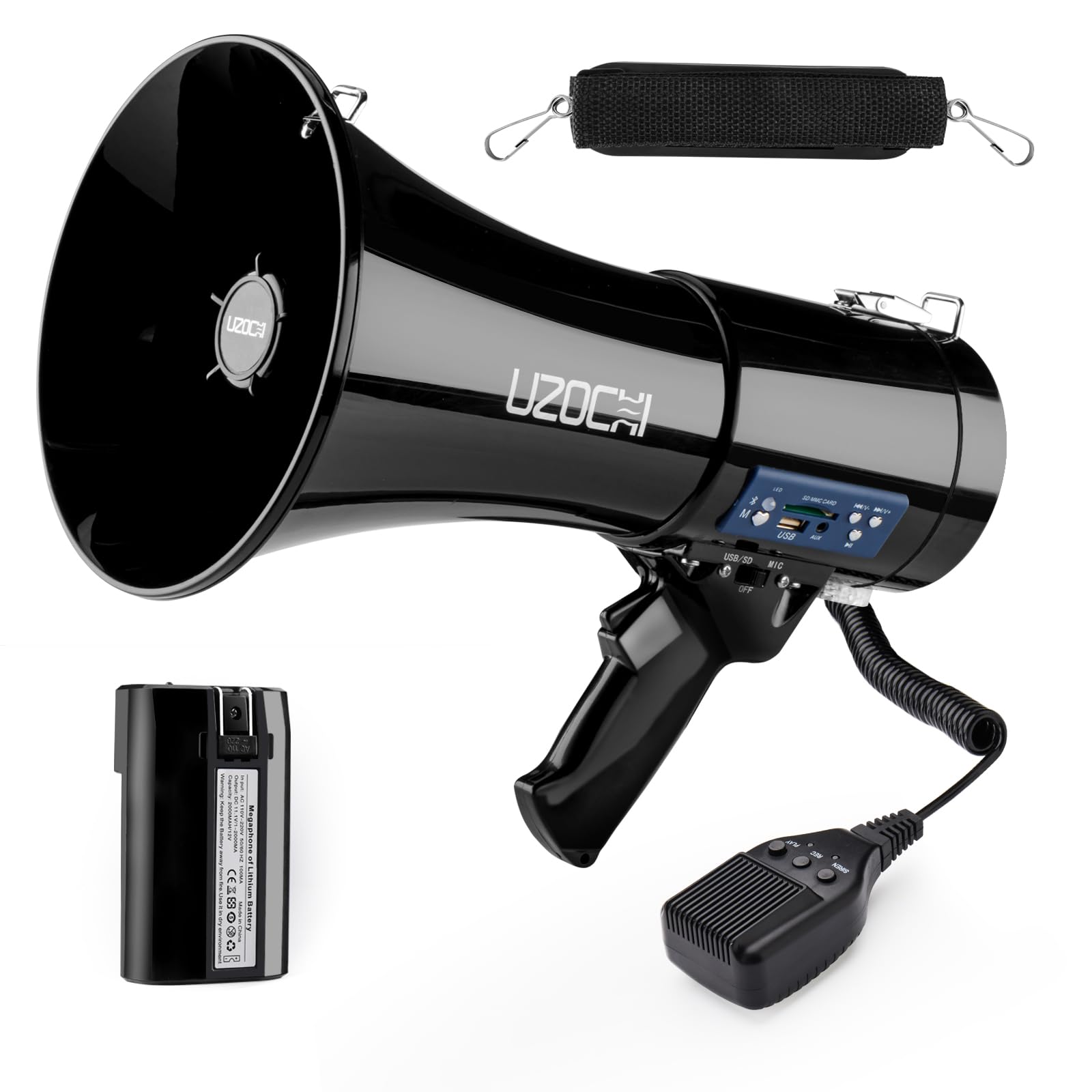 Amazon.com : UZOCHI 50W Megaphone Bullhorn Speaker with Rechargeable ...