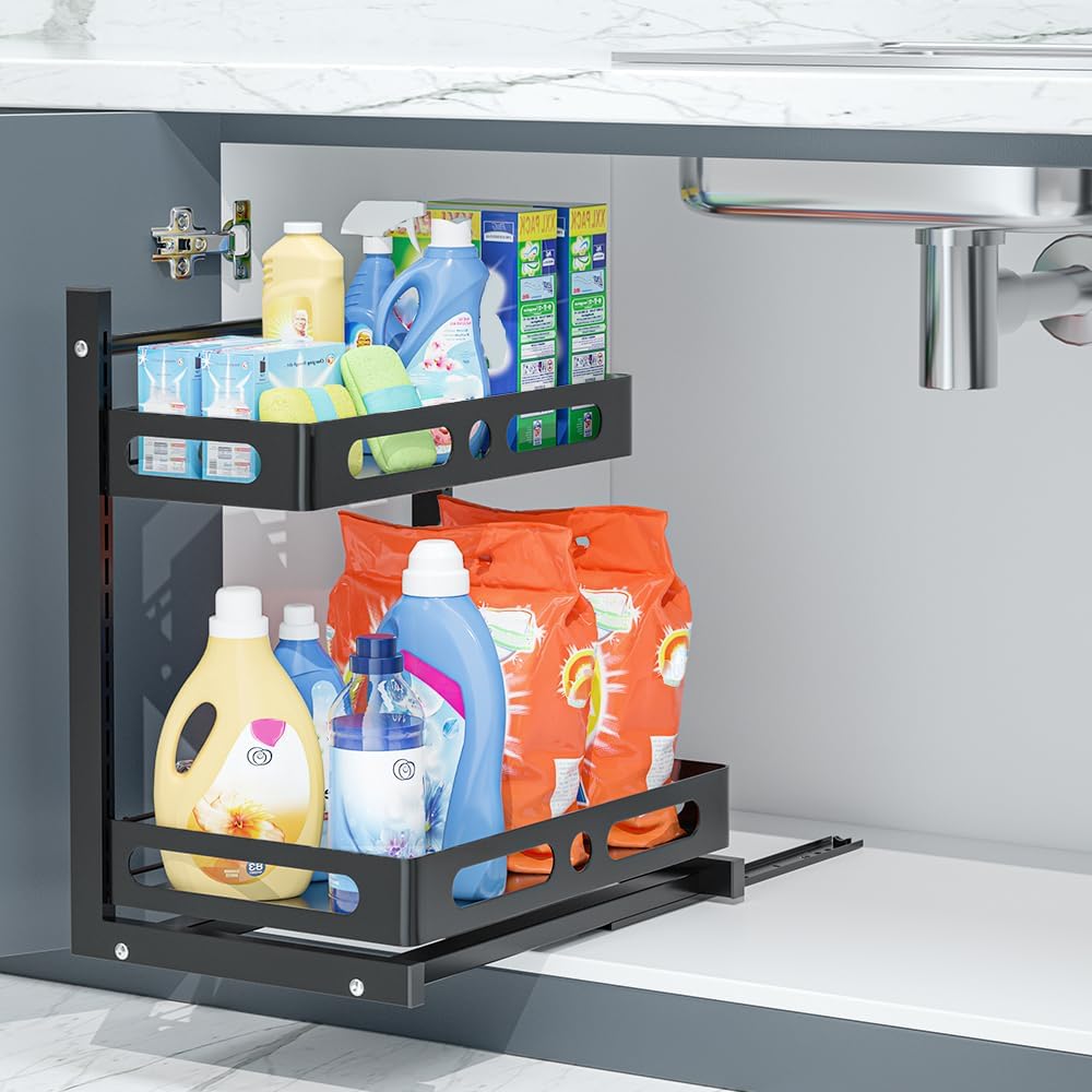 Amazon.com: WonCherry Pull Out Under Sink Organizer, 2-Tier Slide Out ...