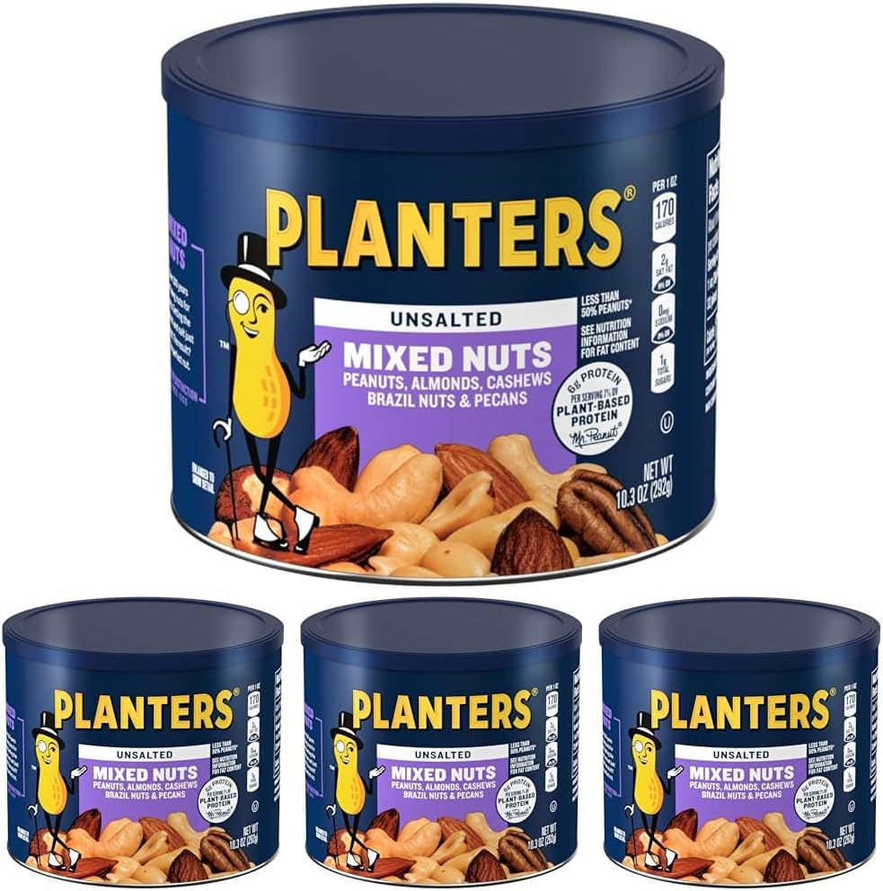 Amazon.com : PLANTERS Roasted Unsalted Mixed Nuts, 10.3 oz Canister ...
