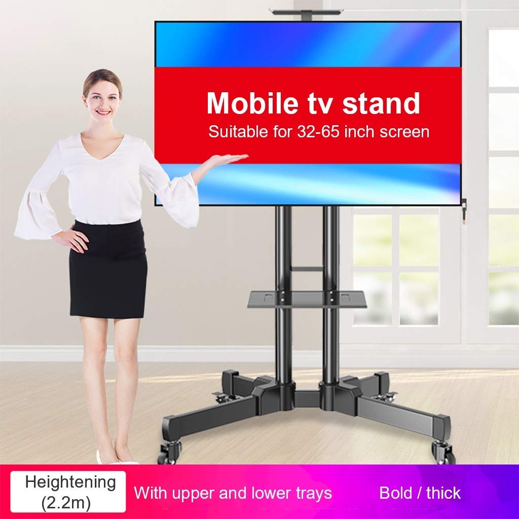 TV Cart Mobile TV Stand With Wheels - Adjustable Height & Viewing Angle ...