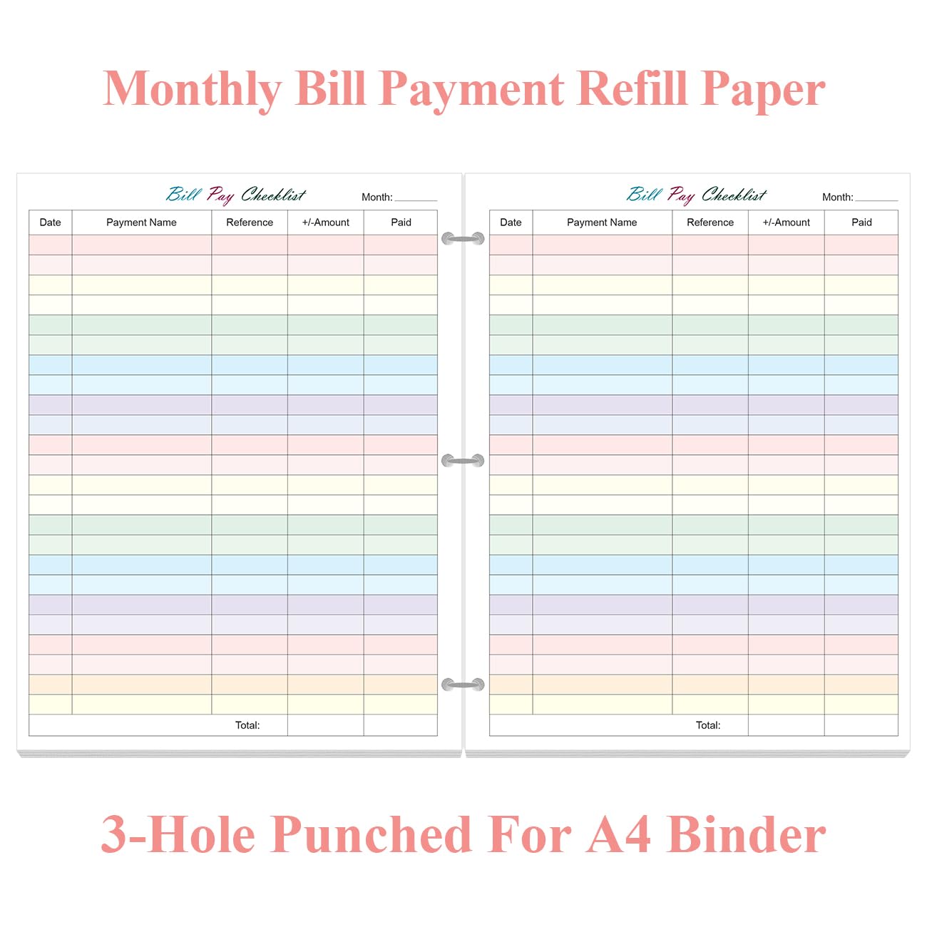 Snapklik.com : A4 Bill Payment Checklist Refills Paper - 3-Hole Punched ...