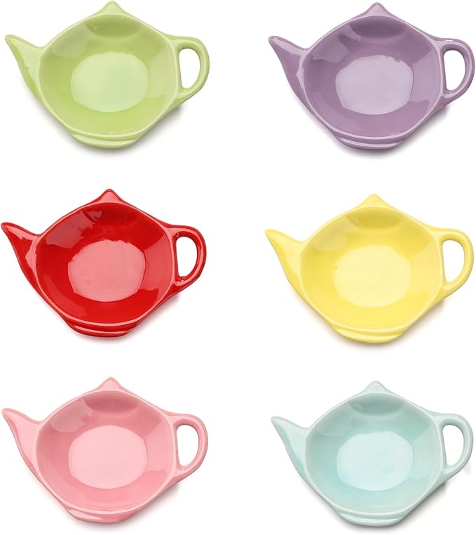 Amazon.com: SmileBear Ceramic Tea Bag Coaster Set of 6 Teapot Shaped ...