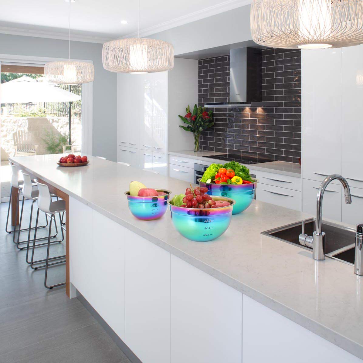 ROYDOM Rainbow Mixing Bowl Set, 18/8 Stainless Steel Salad Bowls 3 ...