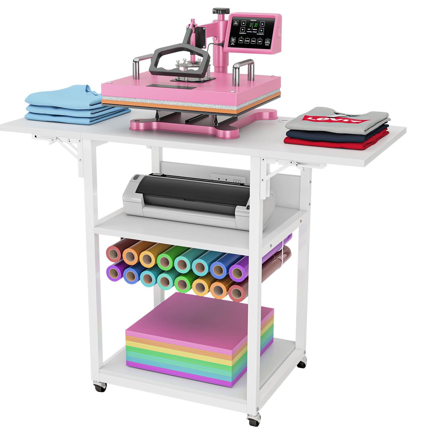 Amazon.com: Foldable Heat Press Cart with Charging Station, 3 Tier ...