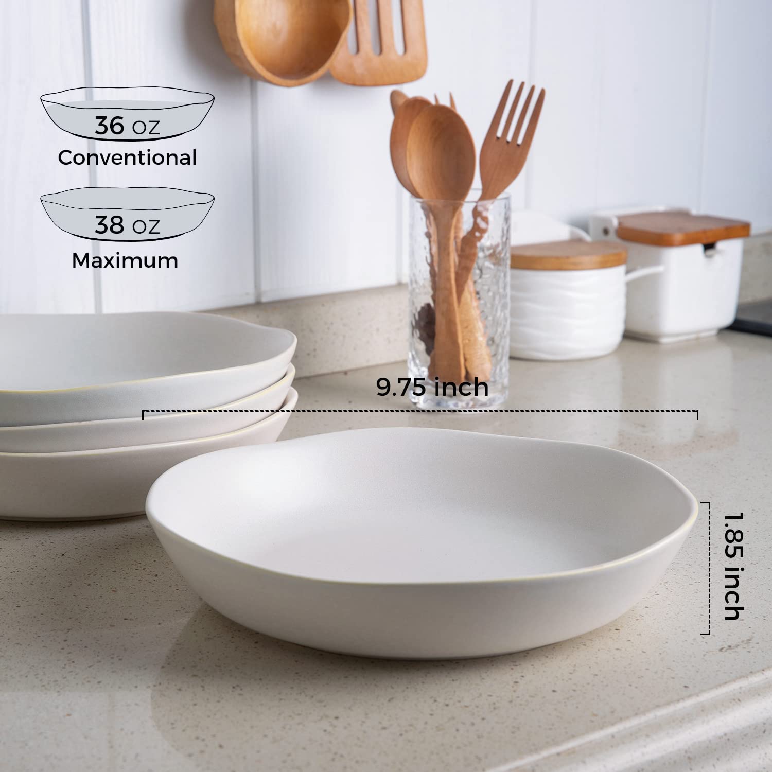 AmorArc 9.75 inch Stoneware Flat Pasta Bowls, 38oz Large Wide Bowls Set ...