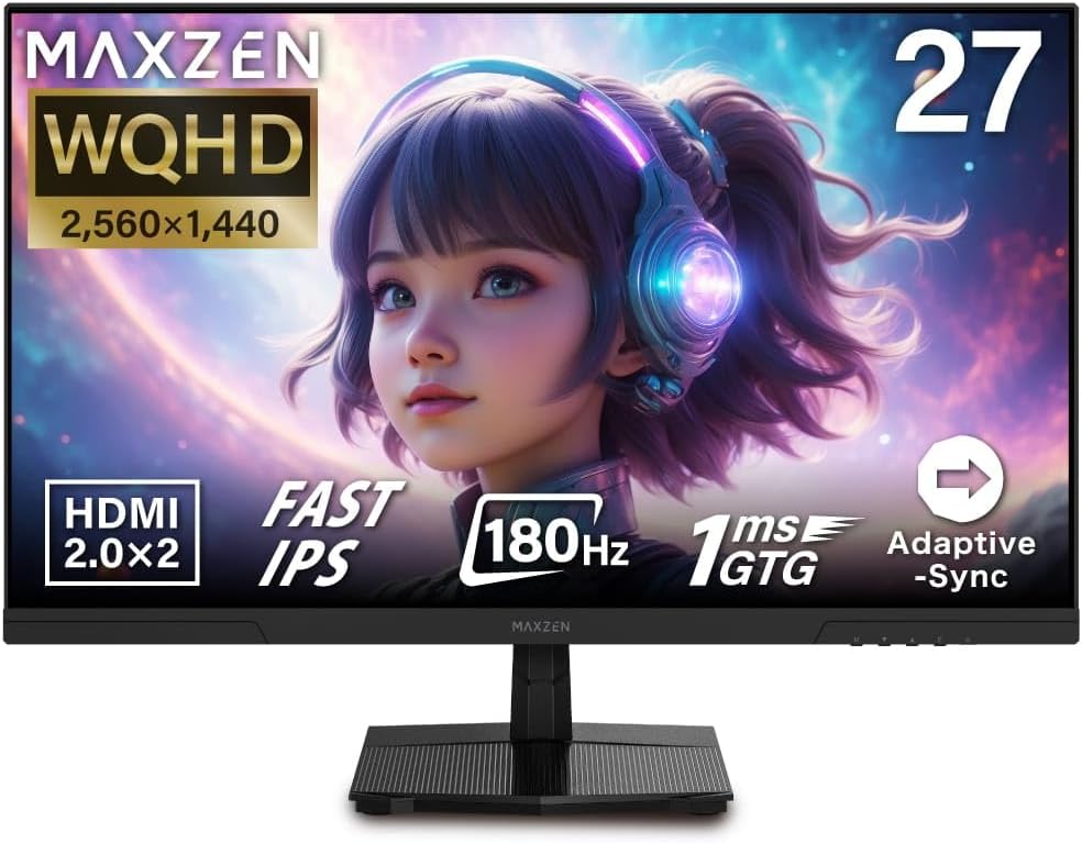 Amazon.co.jp: Maxzen MGM27IC02 Gaming Monitor 27 Inch 180Hz 180hz WQHD Flickerless 27 Type Blue ...