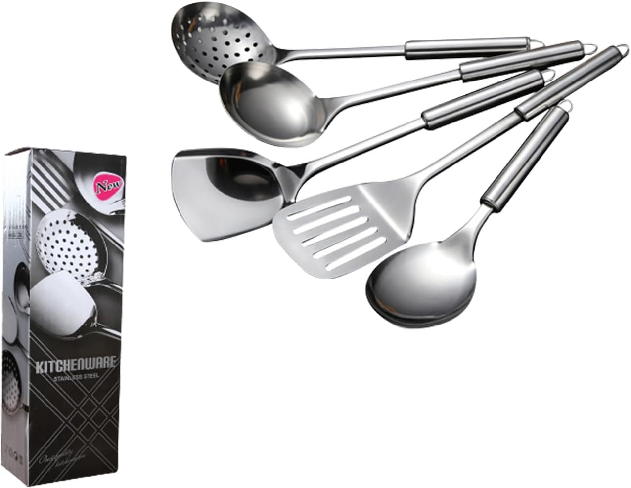Ragyzity Stainless Steel 5-Piece Utensil Set, 5-Pieces All Metal Long ...