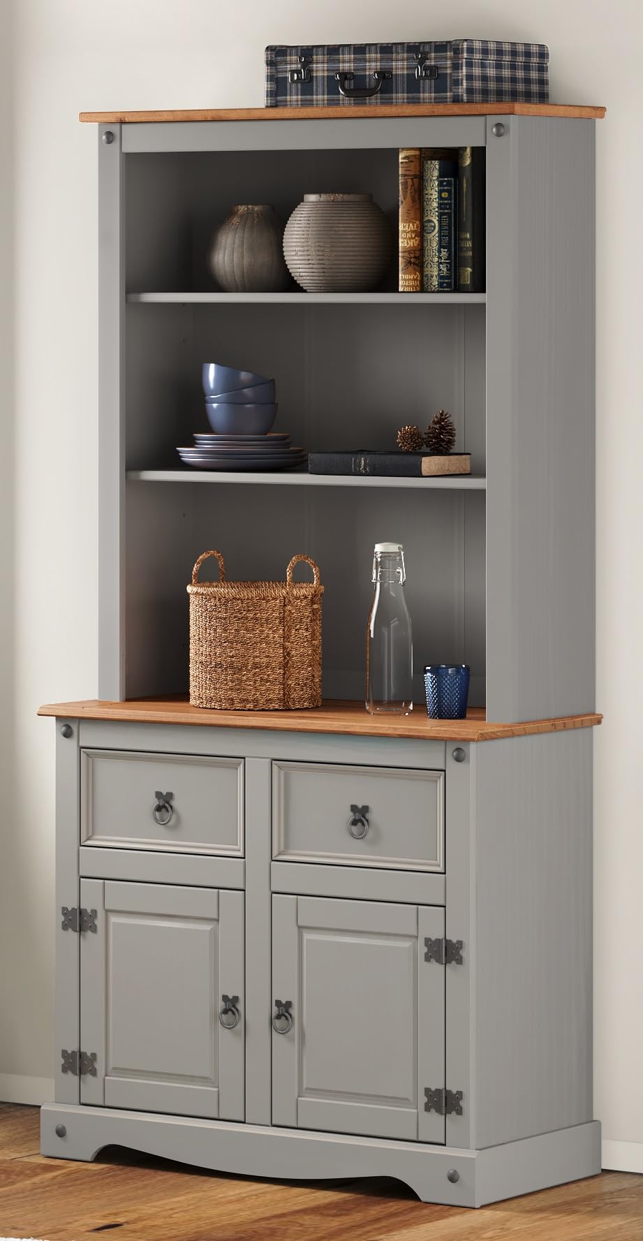 Corona Buffet Hutch Welsh Dresser Small Grey Wax : Amazon.co.uk: Home ...
