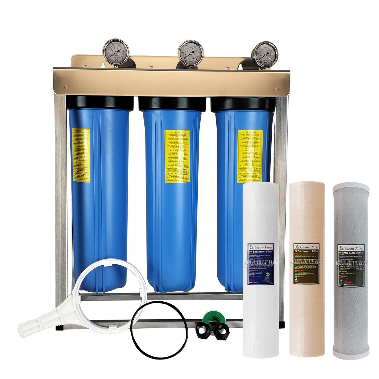 Triple Big Blue 20"X 4.5" Whole House Household Water Filtration System ...