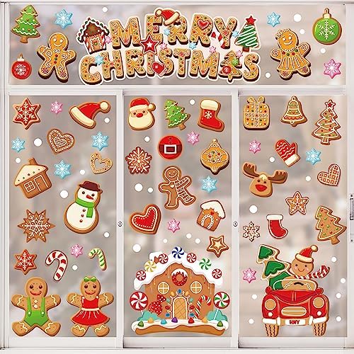 Amazon.com: AnyDesign 9 Sheet Christmas Window Clings - Gingerbread Man ...