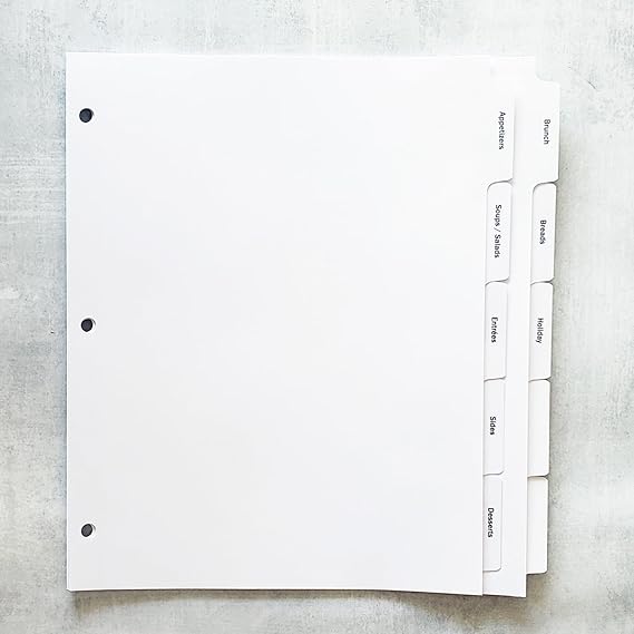 Amazon.com : PRE-Printed Recipe Binder Index TAB DIVIDERS – Sets of 10 ...
