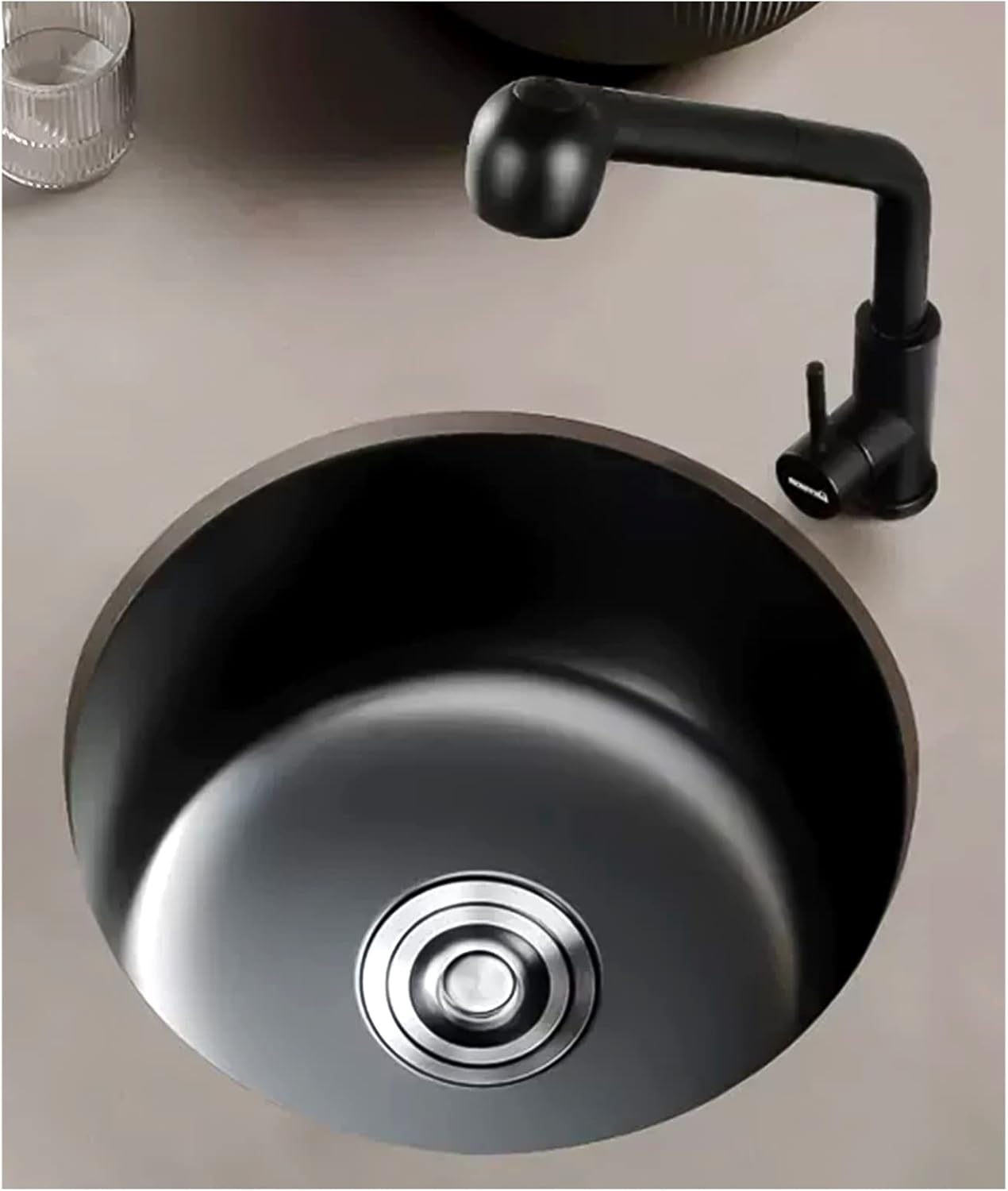 Round Sink With Pull-out Faucet, Drain & Install Accessories, 340 ...