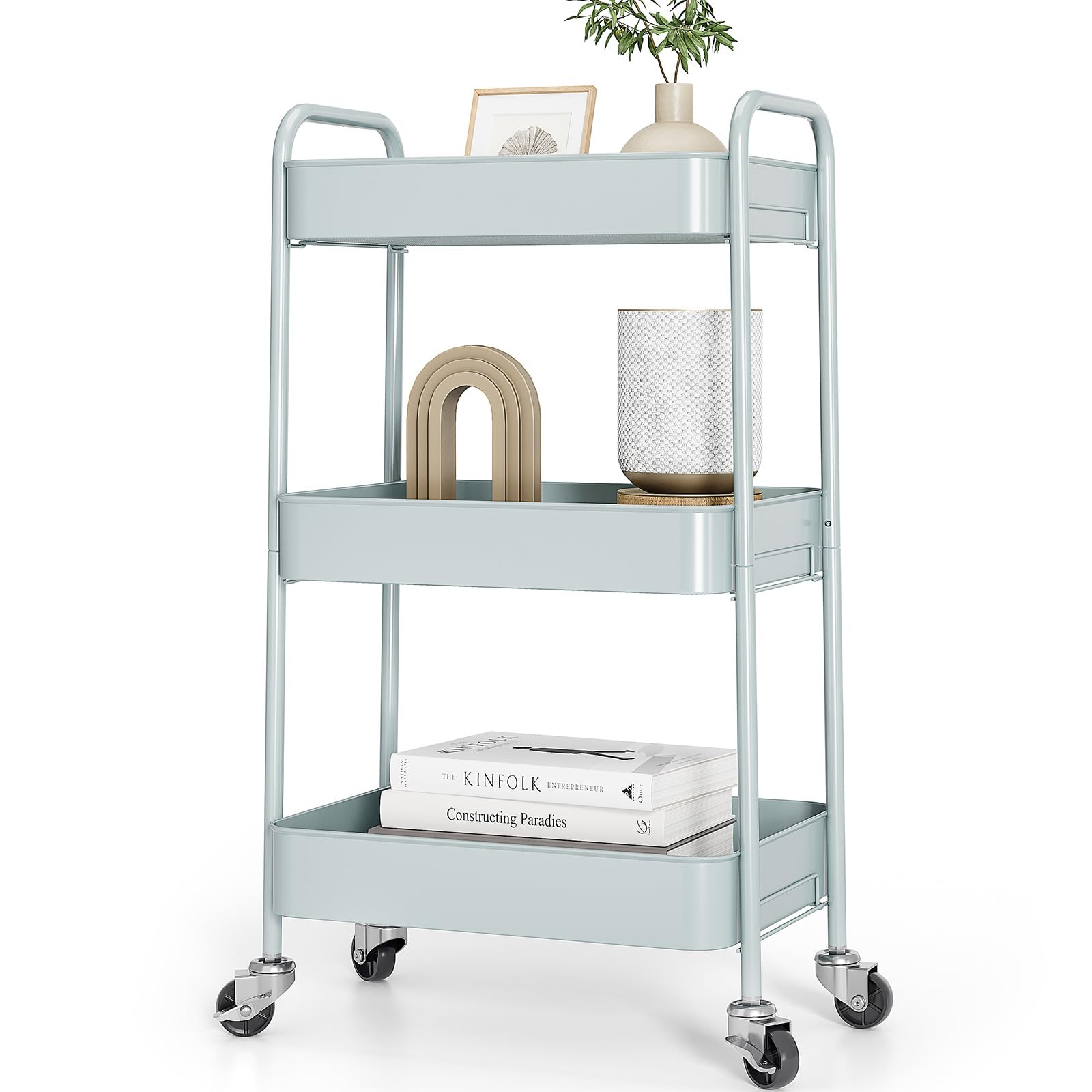 Buy TOOLF 3-Tier Rolling Cart, Easy Assembly Metal Utility Cart with ...