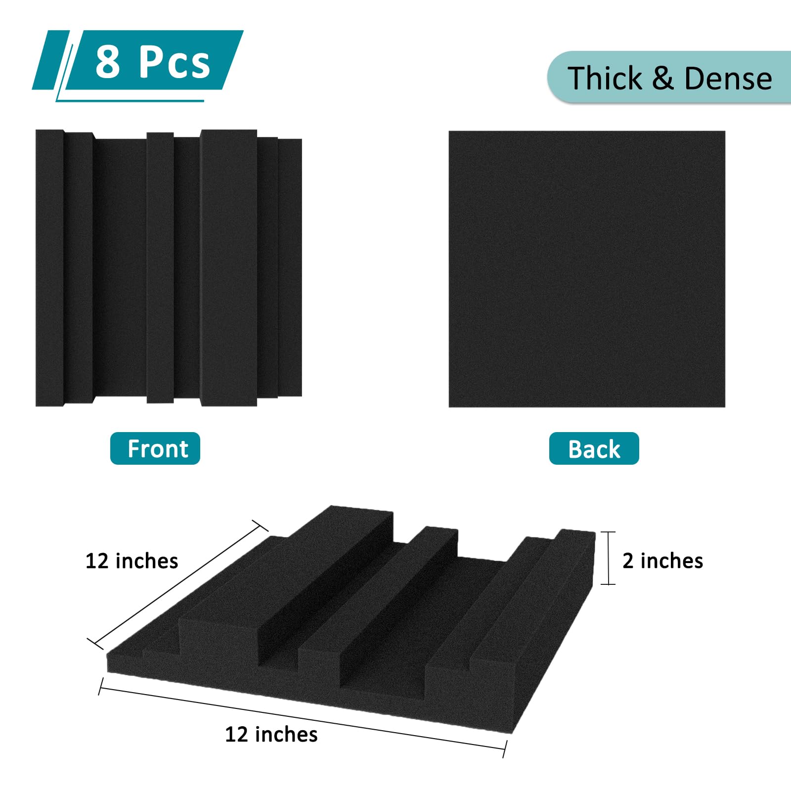 Snapklik.com : Thick Acoustic Foam Panels In Diffusion Pattern, 12 X 12 X 2 Inch 8 Pcs High ...