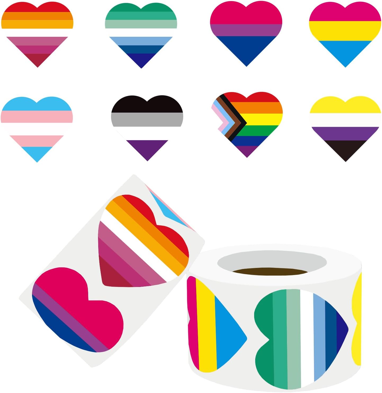 MEPLUM 1000 PCS LGBTQ Heart Pride Stickers Roll for Transgender Lesbian ...