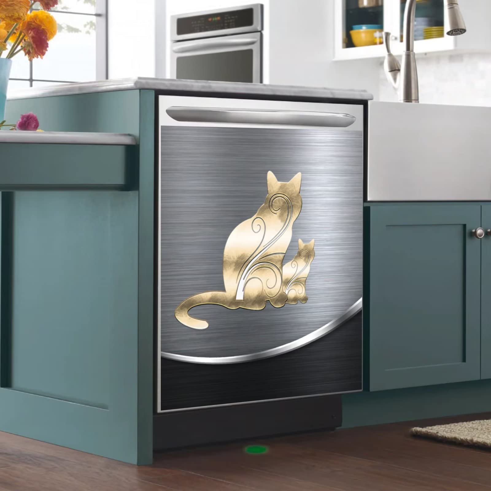 Snapklik.com : Metal Style Dishwasher Cover,Cat Dishwasher Magnet Decor ...