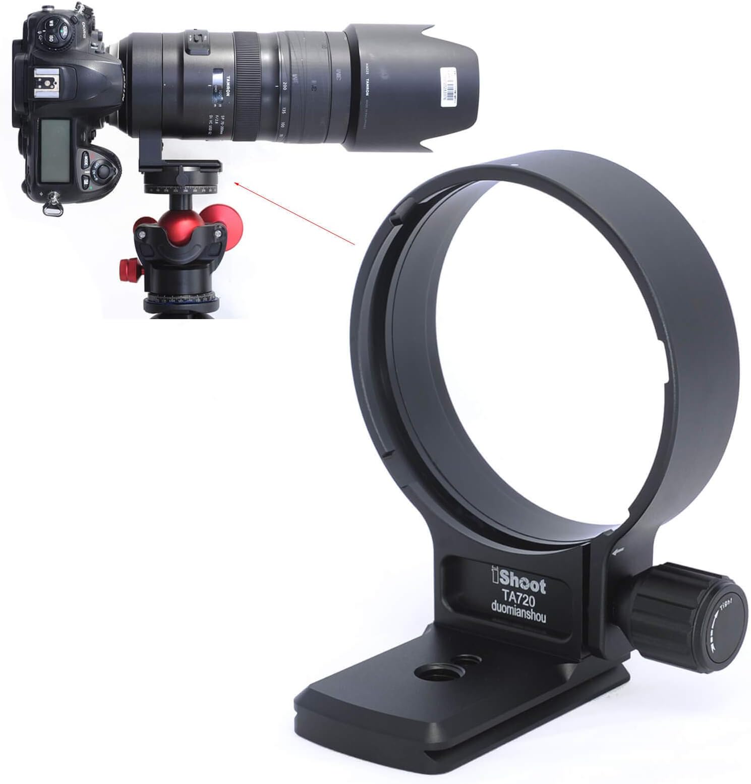 iShoot CNC Tripod Mount Ring, 76mm Aviation Aluminum Lens Collar Stand ...