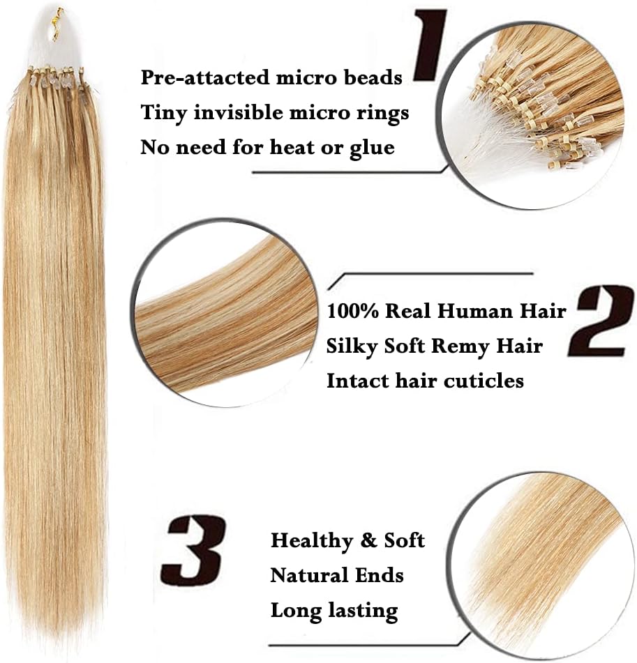 14″-24″ Micro Ring Human Hair Extensions 100 Strands Micro Loop ...