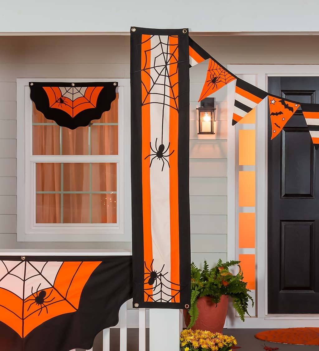 Plow & Hearth Halloween Spider Web Cotton Pillar Bunting, Embroidered ...