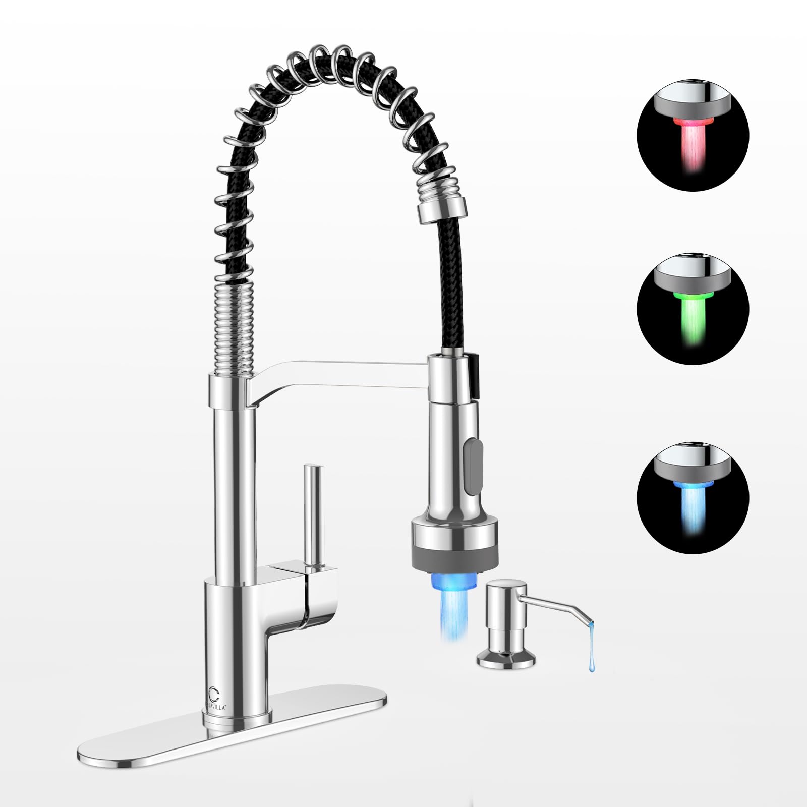 Casavilla LED Kitchen Faucet with Soap Dispenser, Chrome Kitchen Faucet ...