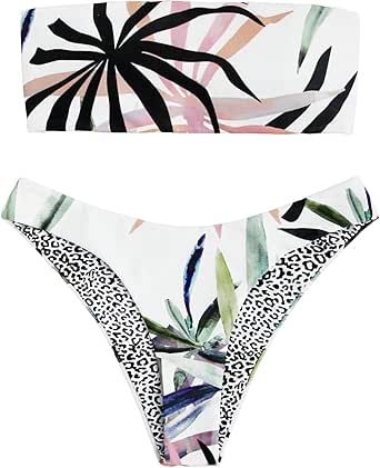 Amazon.com: GORGLITTER Women's Tropical Swimsuits Strapless Bandeau ...