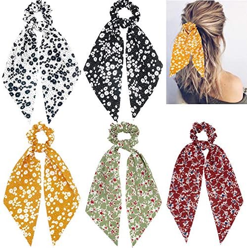 Amazon.com : Hair Scrunchies Scarves 2 in 1 Chiffon Scarf Scrunchie ...