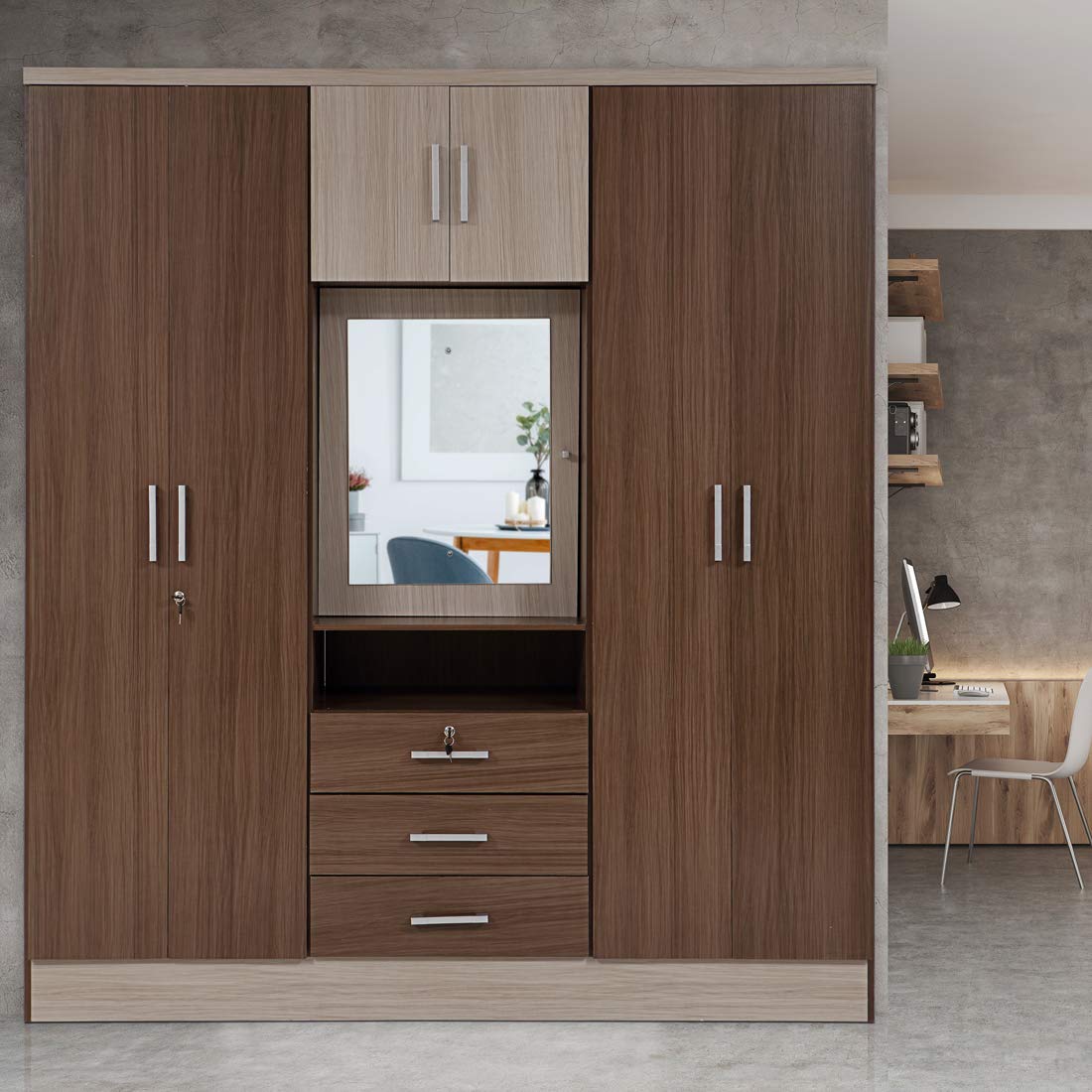 Evok Julieta Engineerwood 7 Door with 3 Drawer Wardrobe-Light Walnut ...
