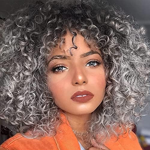 Amazon.com : Sabosi Afro Short Curly Gray Wigs for Black Women,Kinky ...