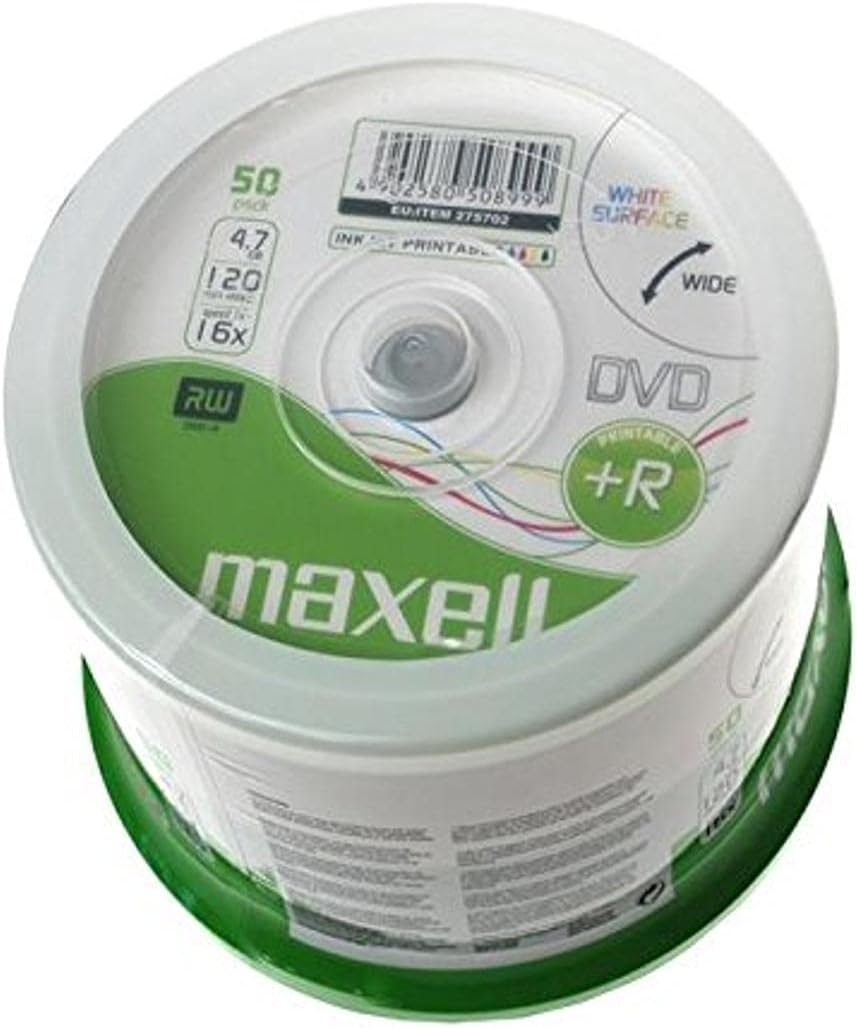 Maxell DVD+R 4,7 Go 16X Printable White Multi-Use Spindle de 50 ...