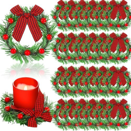 Amazon.com: Set of 8 Christmas Candle Rings Christmas Wreaths Berry ...