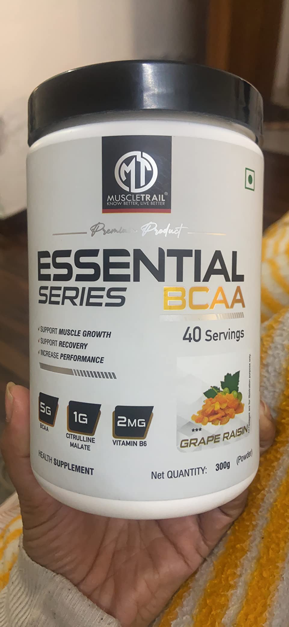 Muscle Trail Essential Series BCAA | Health Supplement Powder | 300g, 40 servings | 5g BCAA, 1g ...