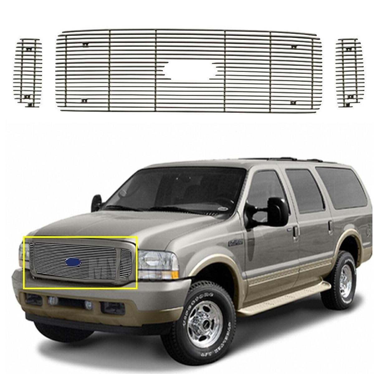 Amazon.com: Front Polished Grill Fits 2000-2004 Ford Excursion with ...