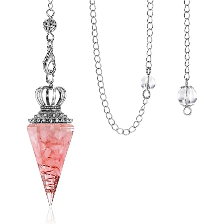 Amazon.com: Jovivi Natural Rose Quartz Crystal Pendulums for Divination Dowsing 6 Facted Crown ...