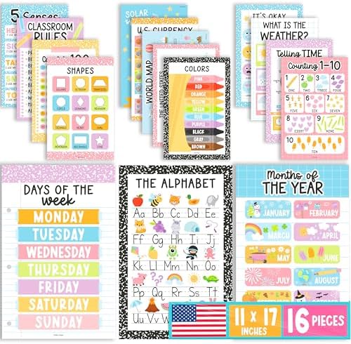 Amazon.com: Hadley Designs 16 Educational Posters for Classroom Decor ...