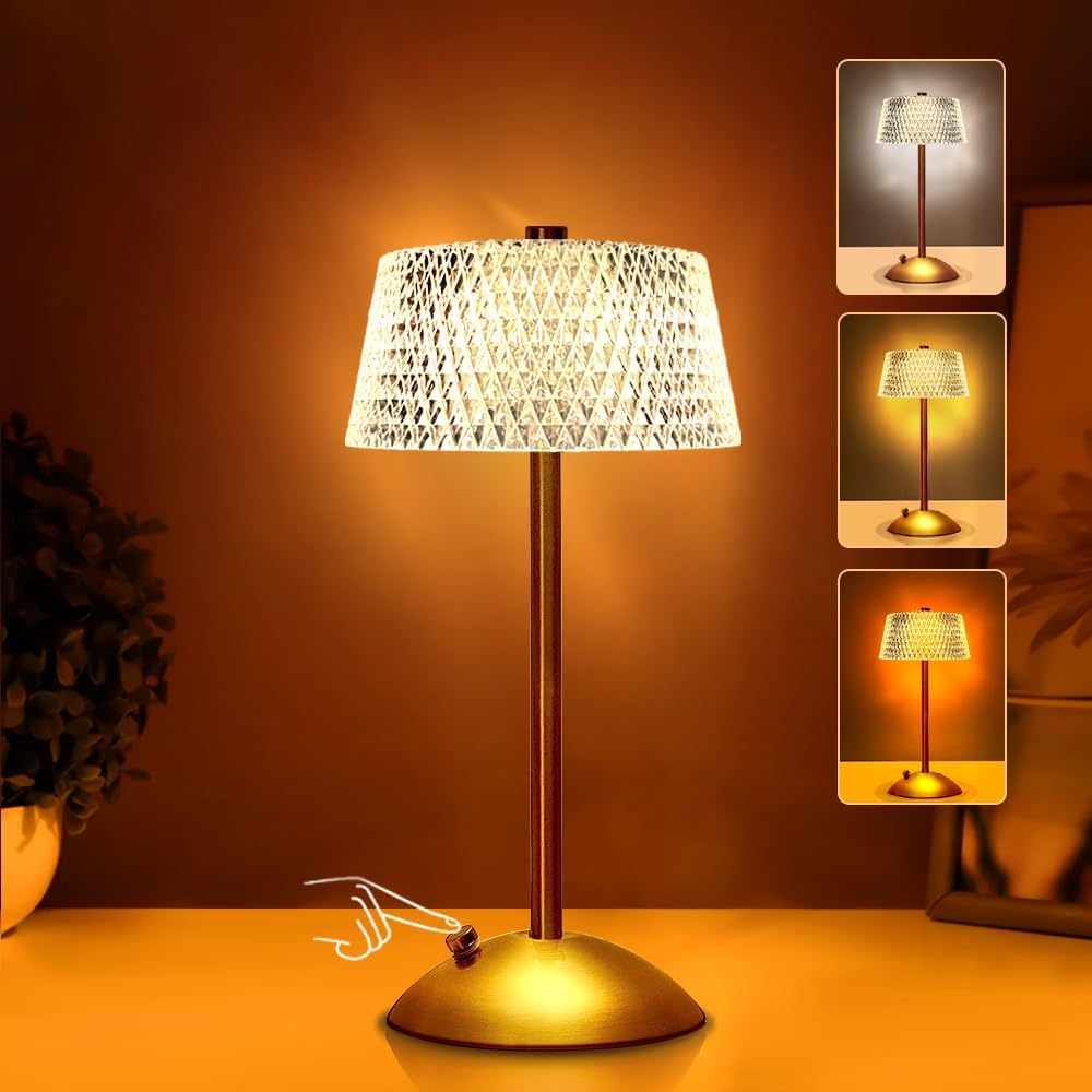HPUFKOT Portable Crystal Metal Desk Lamp,3-Color Touch Control ...