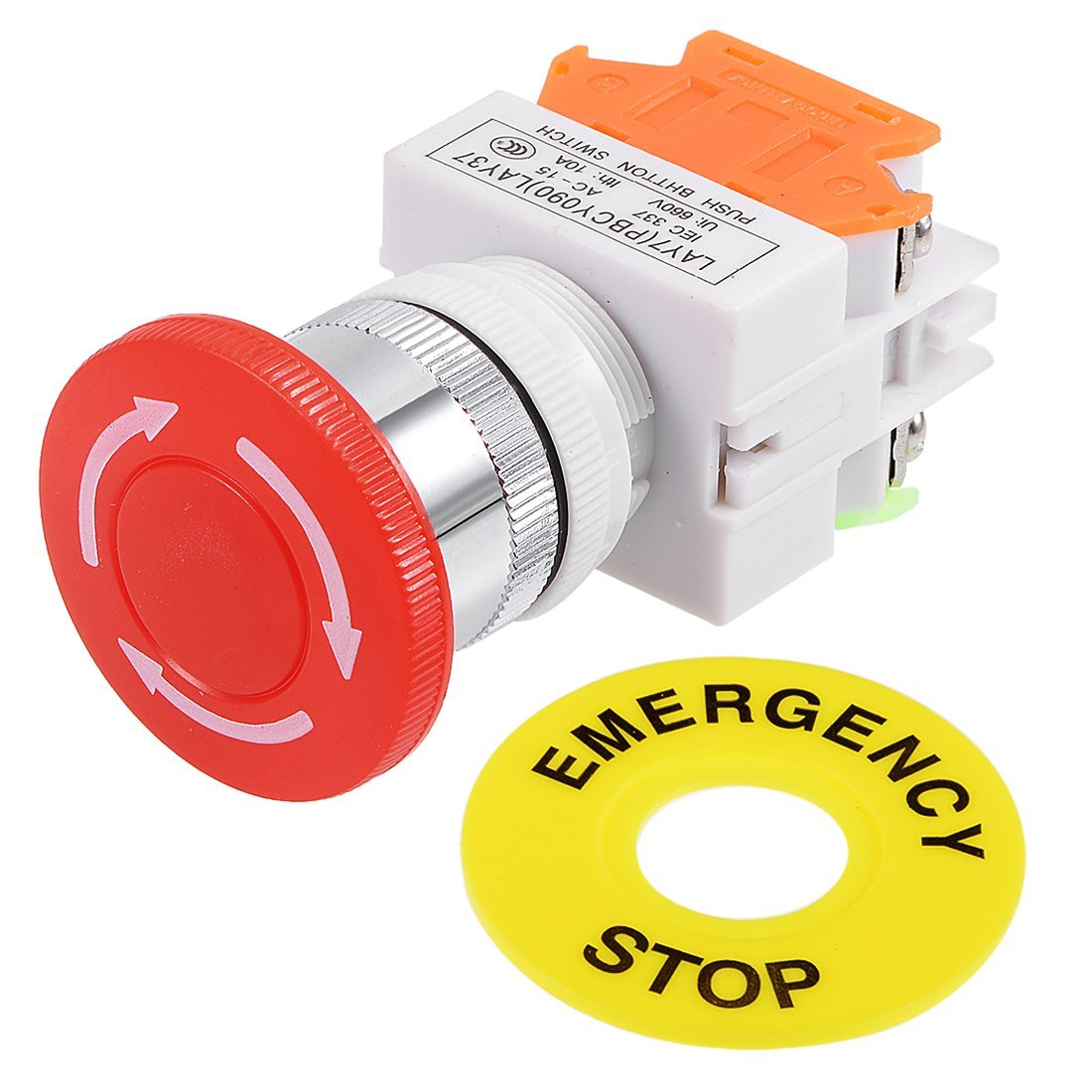Buy HLin 22mm ing Hole Latching Emergency Stop Push Button Switch Red ...