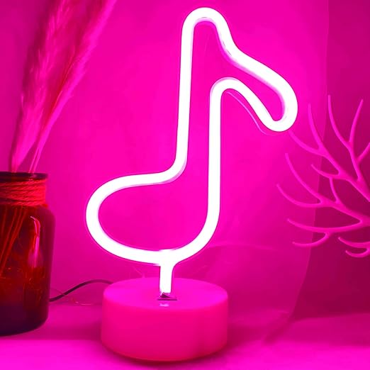 VIFULIN Musical Note Neon Light Sign - Pink LED USB/Battery Powered ...