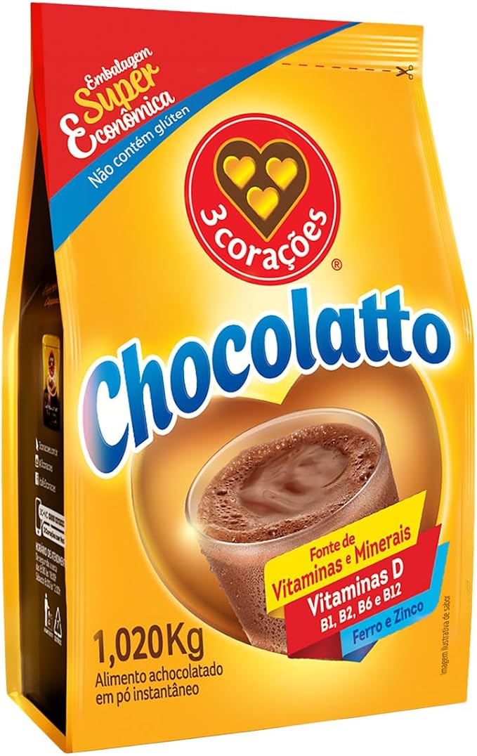 3 Corações Achocolatado em Pó Chocolatto, Pacote 1kg : Amazon.com.br ...