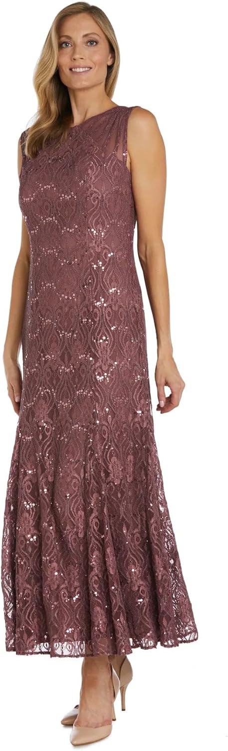 Amazon.com: R&M Richards Sleeveless Sequined Lace Gown with Sheer ...