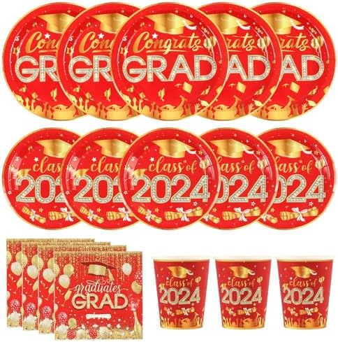 Amazon.com: Graduation Party Supplies Dinnerware Set red Disposable ...