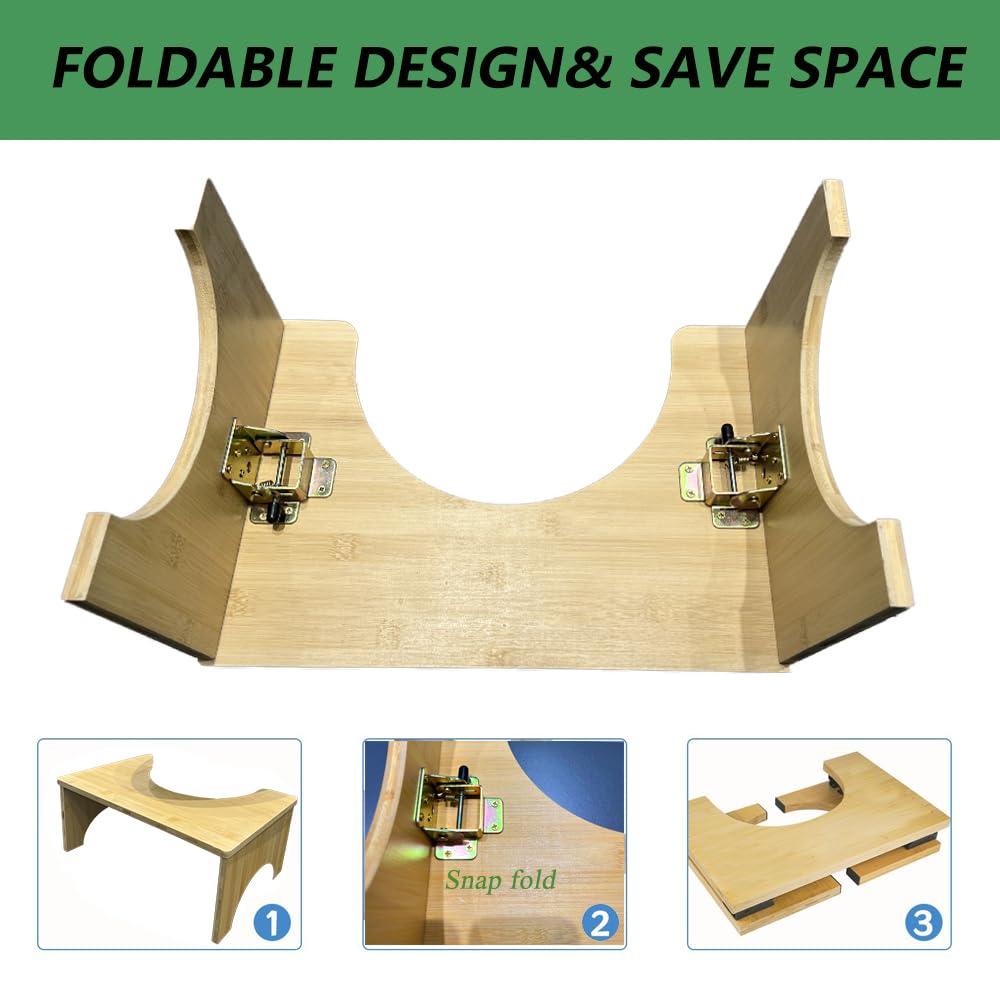 Foldable Toilet Stool Bamboo Poop Stool 7" Bathroom Stool Sturdy and ...