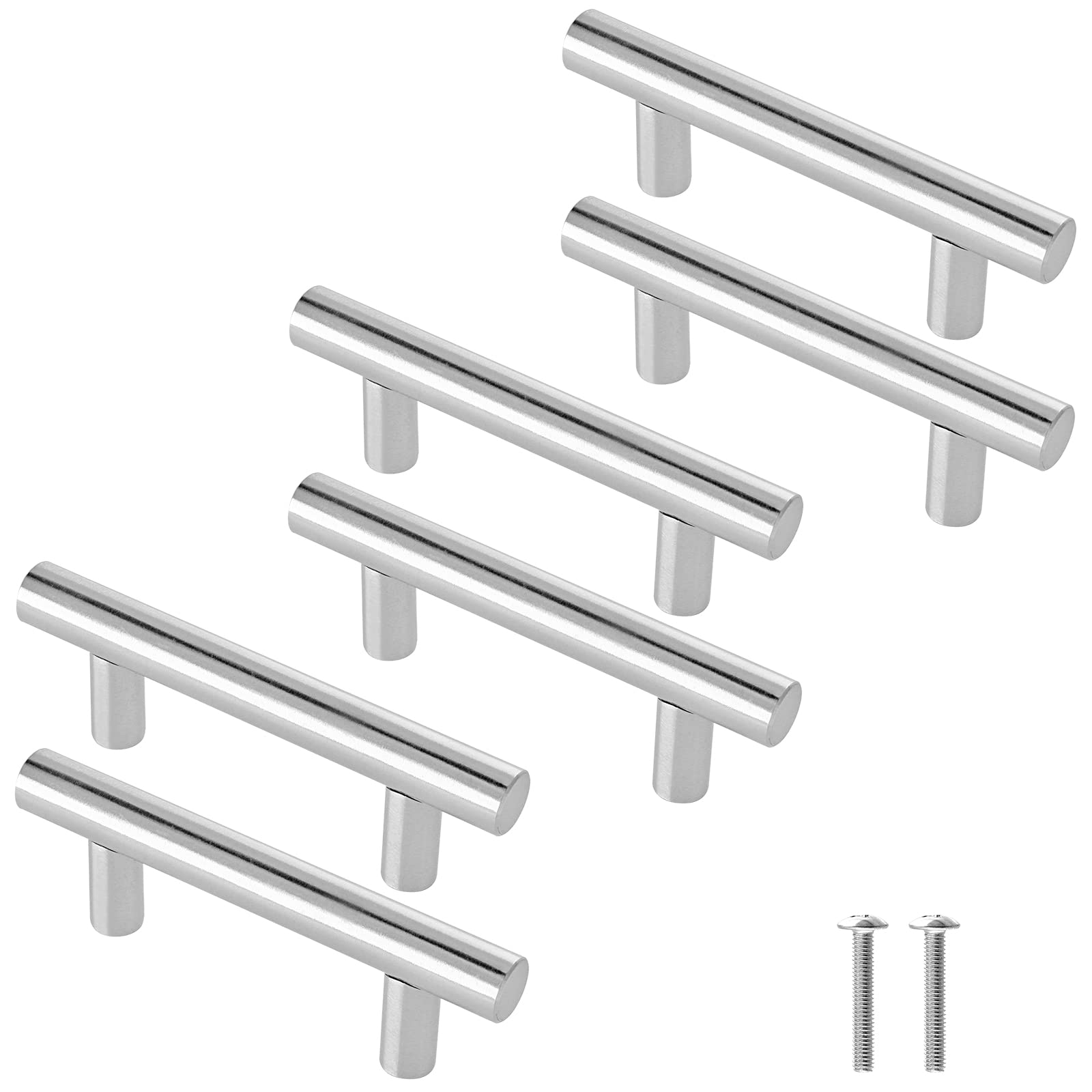 Cjueiom 6 Pack Brushed Nickel Cupboard Handles 64mm Hole Center T Bar ...