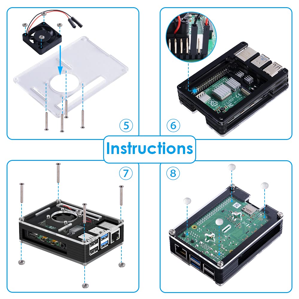 Buy GeeekPi Acrylic Case for Raspberry Pi 4 Model B, Raspberry Pi 4B Case with Fan and 4pcs ...